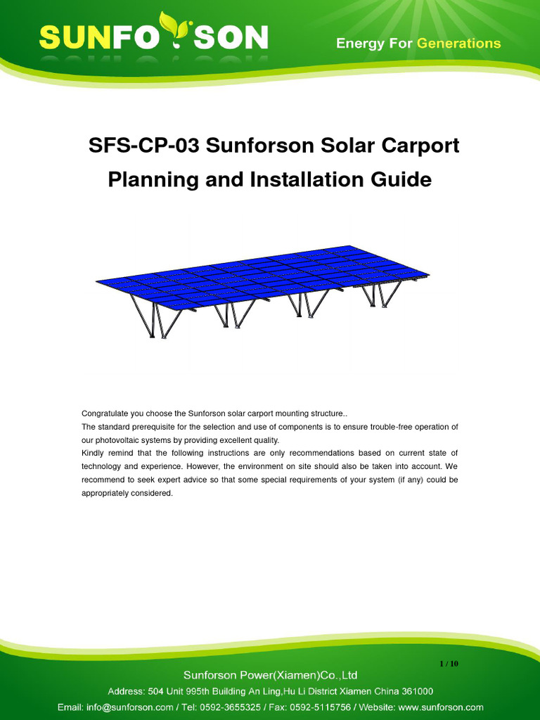 Installation Guide of SFS-CP-03 Solar Carport H10×N H 3m) | PDF