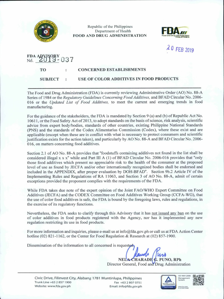 FDA Advisory No. 2019 037 | PDF