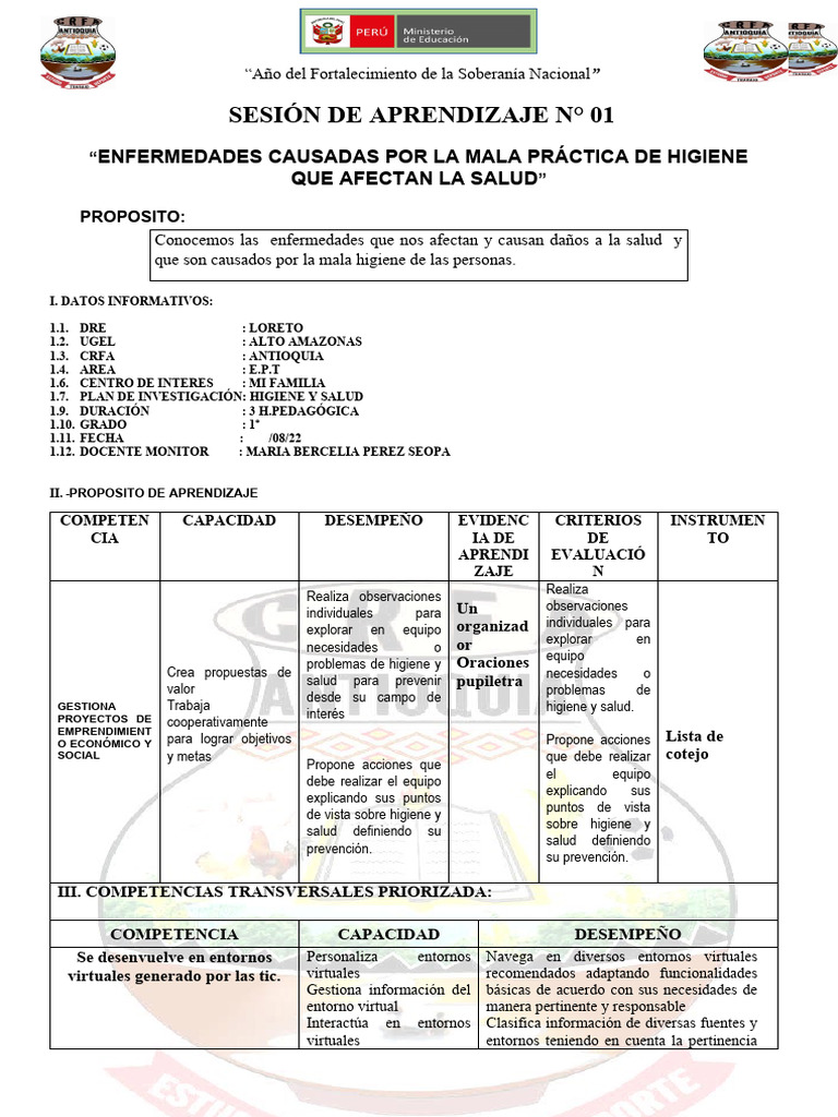 Sesión de Aprendizaje de Ept Mes de Agosto | PDF | Aprendizaje | Evaluación