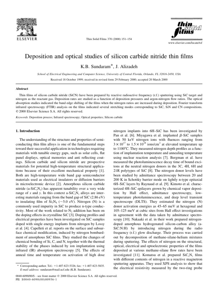 TSF, 00-Depostn Y Optic Studies SiCN Thin Films | PDF TSF, 00-Depostn Y Optic Studies SiCN Thin Films | PDF