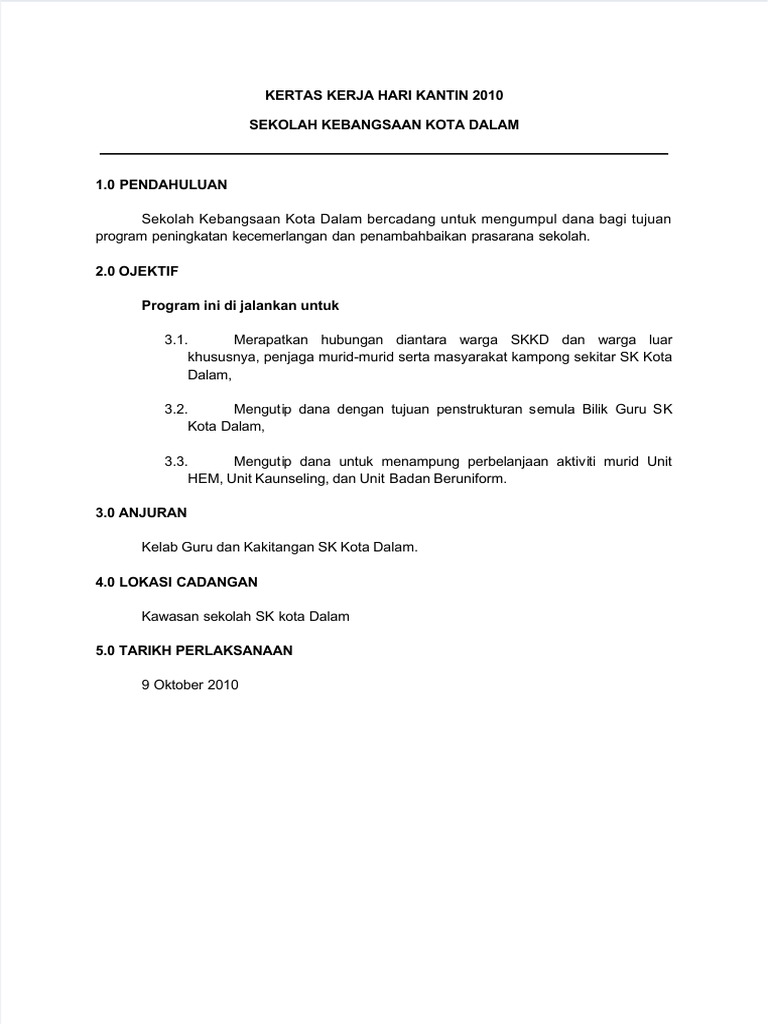 Contoh Kertas Kerja Hari Kantin | PDF