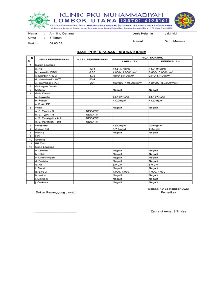 Hasil Pemeriksaan Laboratorium | PDF