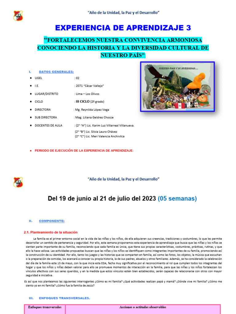 Experiencia de Aprendizaje #3 Borrador | PDF