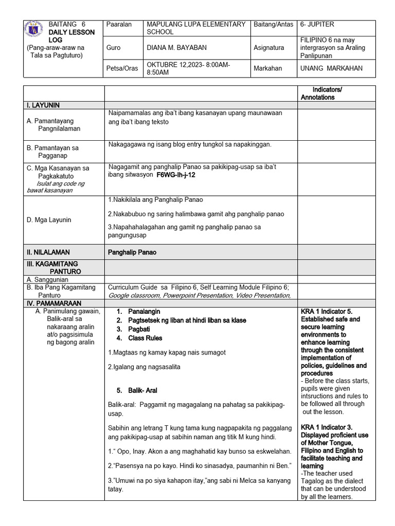 Cot1 Filipino 6 | PDF