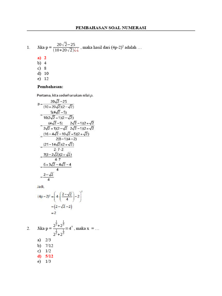 Pembahasan Soal Numerasi | PDF | Metode & Bahan Ajar