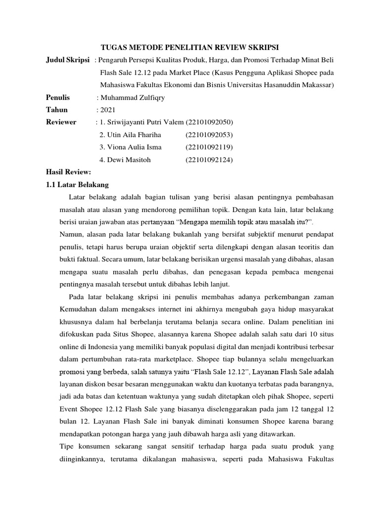 Tugas Metode Penelitian Review Skripsi | PDF