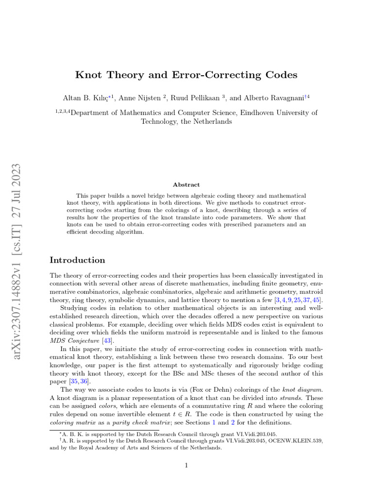 Knots Theory and Error-Correcting Codes | PDF