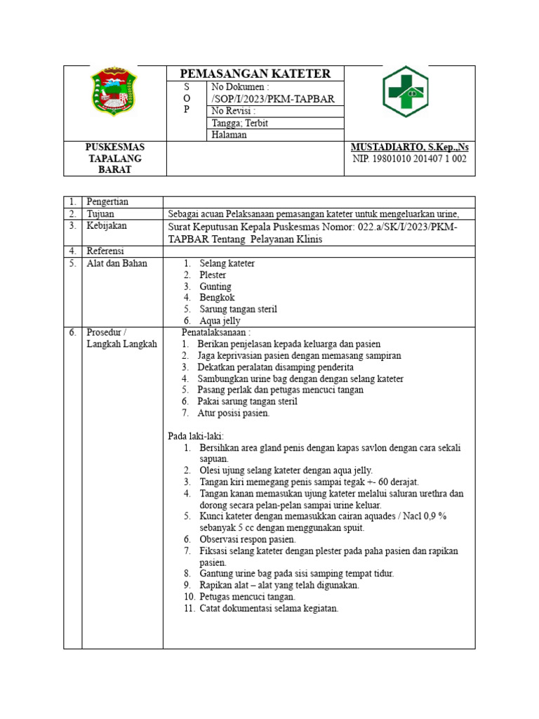 Sop - Pemasangan Kateter | PDF