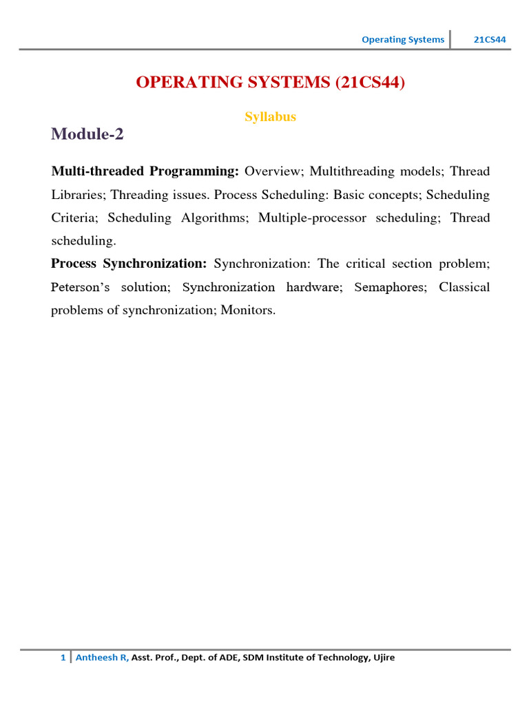 21cs44 Operating Systems Module 2 Pdf Thread Computing Scheduling Computing
