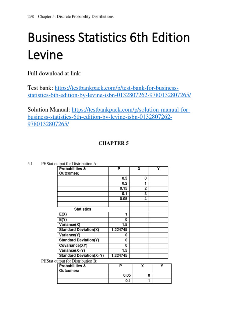 Business Statistics 6th Edition Levine Solutions Manual 1 | PDF