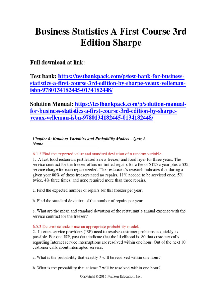 Business Statistics A First Course 3rd Edition Sharpe Test Bank 1 | PDF ...