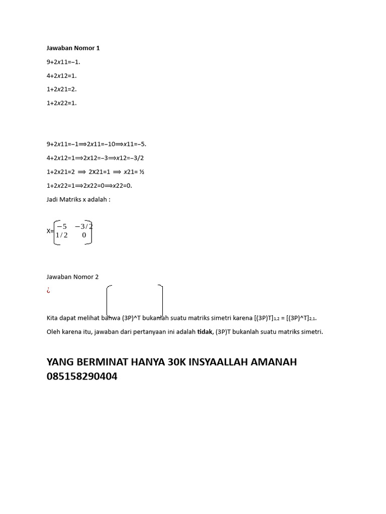 TMK 1 Aljabar Linear Elementer I | PDF