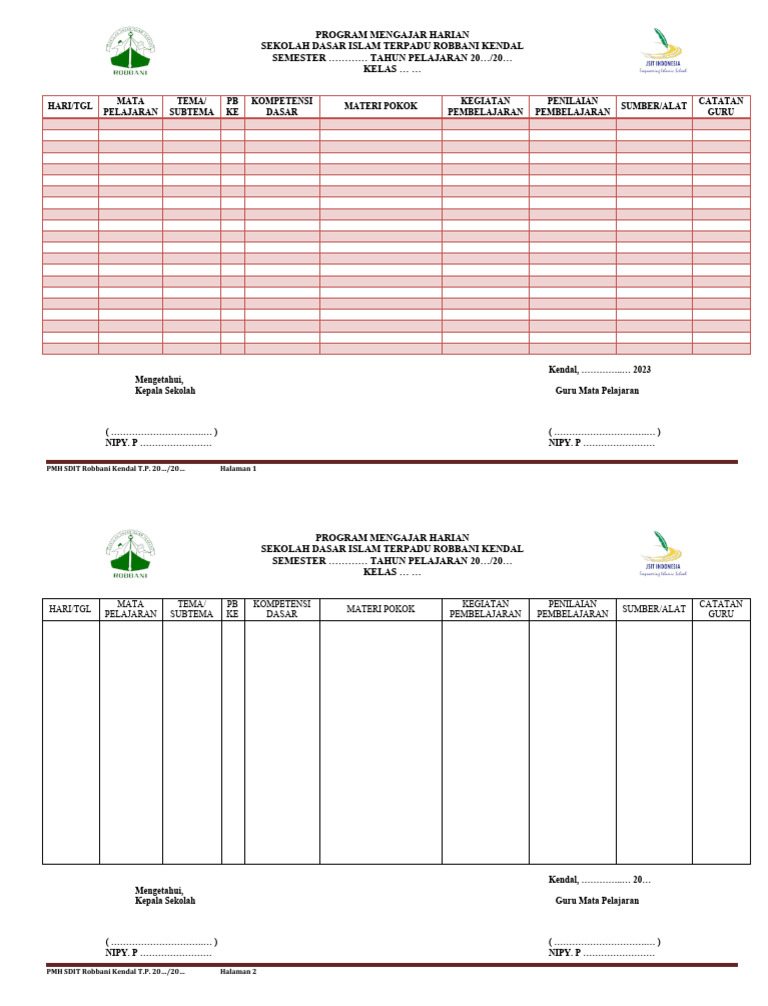 Form PMH - PROGRAM MENGAJAR HARIAN | PDF