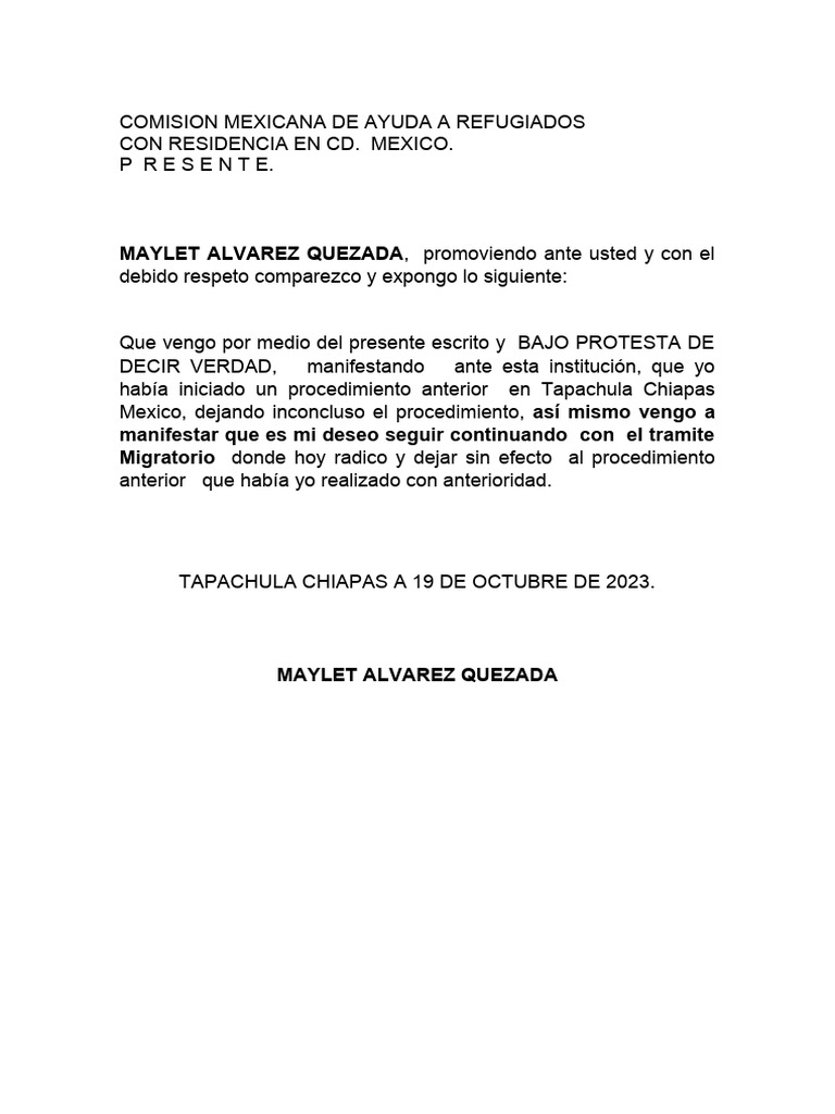 Solicitud de Continuación de Refugio COMAR | PDF