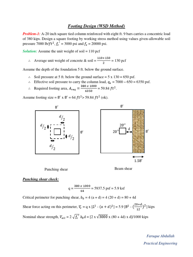 Footing Design (WSD & USD Method) | PDF