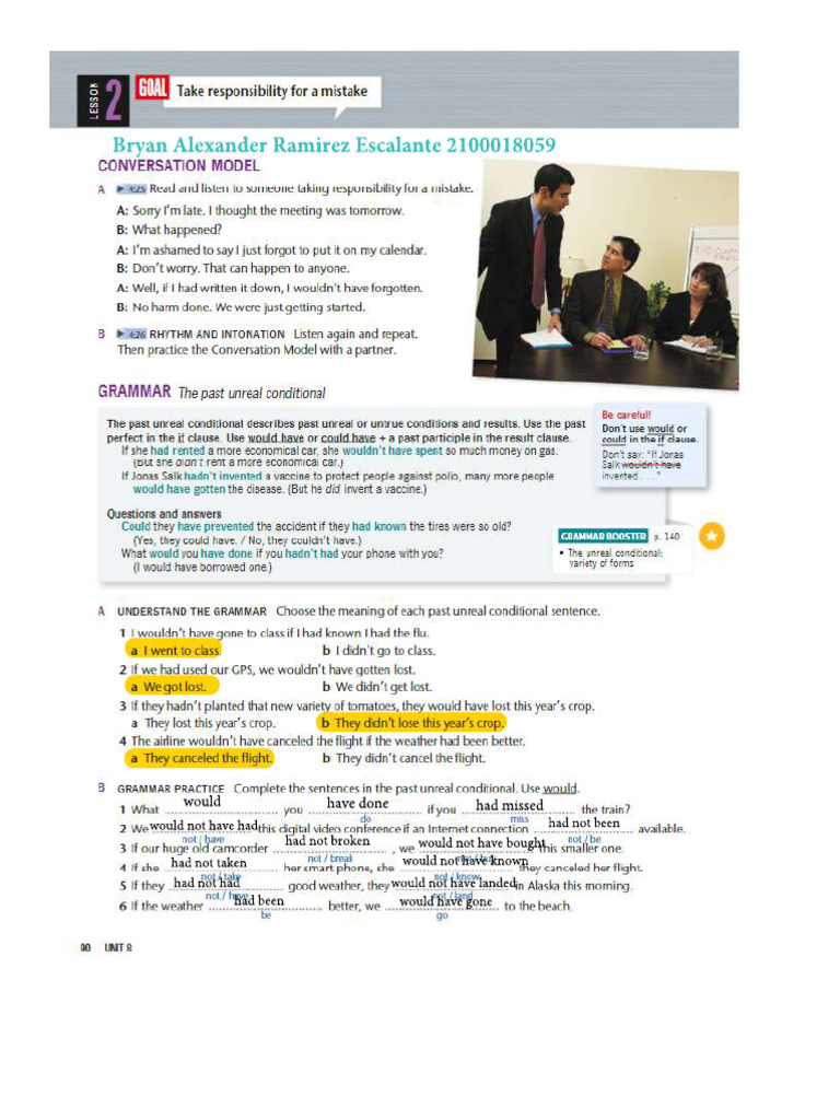 Grammar Practice - Past Unreal Conditional Pag 90 A y B (Top Notch 3) | PDF