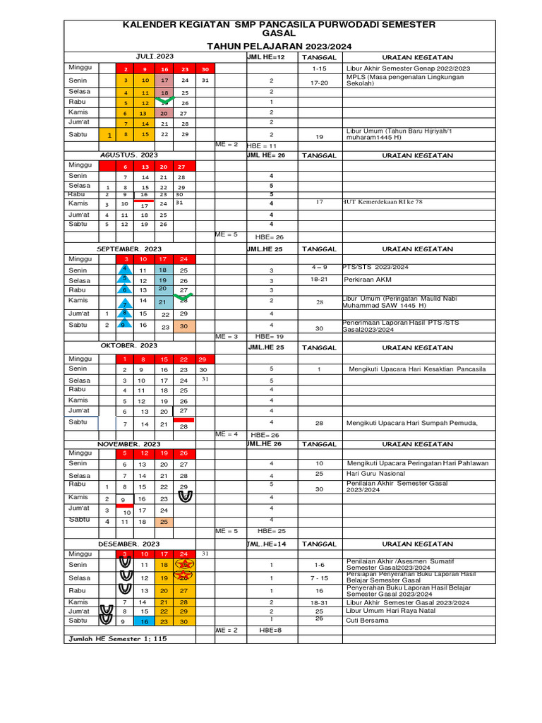 Kaldik 2023-2024.SMP Pancasila | PDF