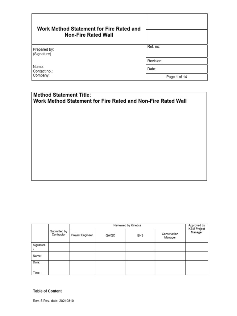 Work Method Statement For Fire Rated and Non-Fire Rated Wall | PDF ...
