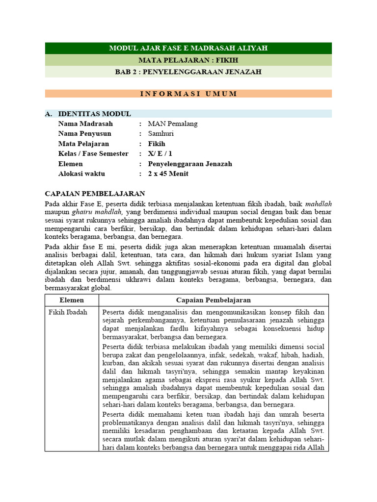 Modul Fikih 10 Bab 2 - Penyelenggaraan Jenazah | PDF