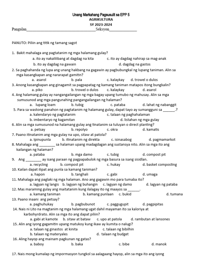 PT - Epp-Agri 5 - Q1 | PDF