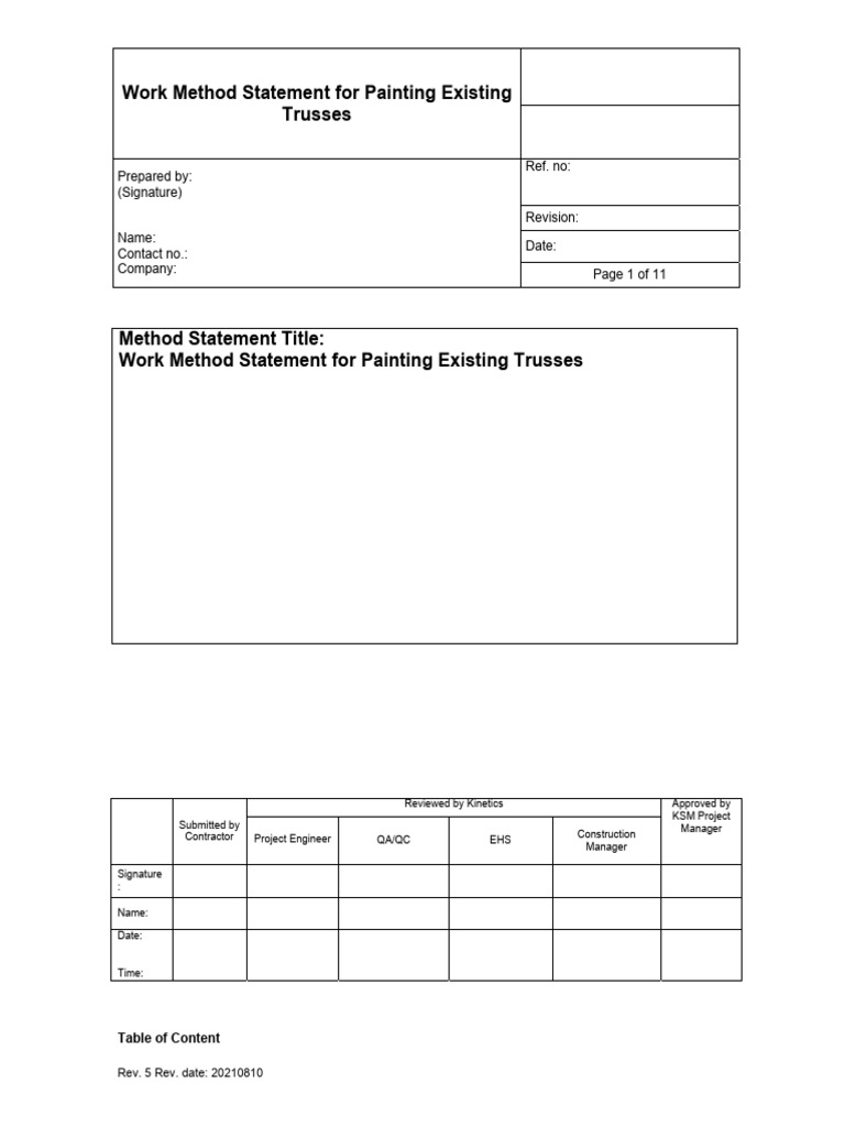 Work Method Statement For Painting Existing Truss | PDF