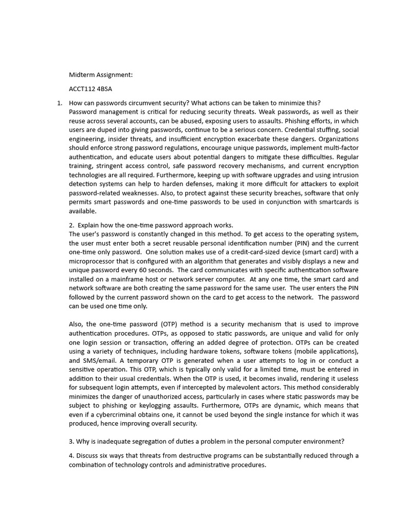 Password Security and One-Time Passwords Explained | PDF