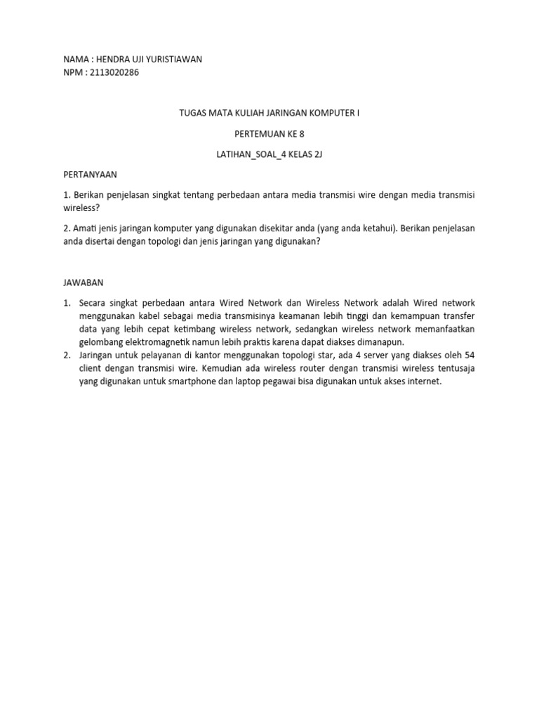 Latihan Soal 4 Jaringan Komputer I Pdf