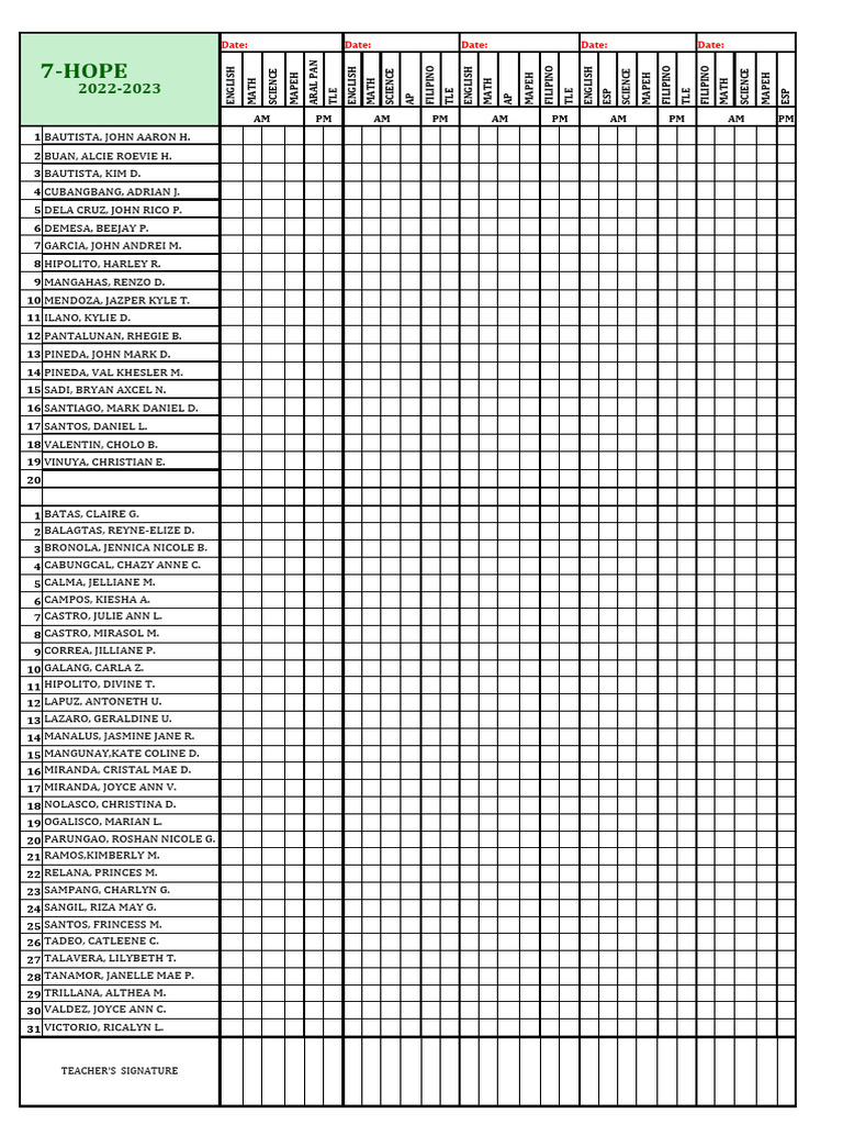 Attendance - Grade 7 | PDF