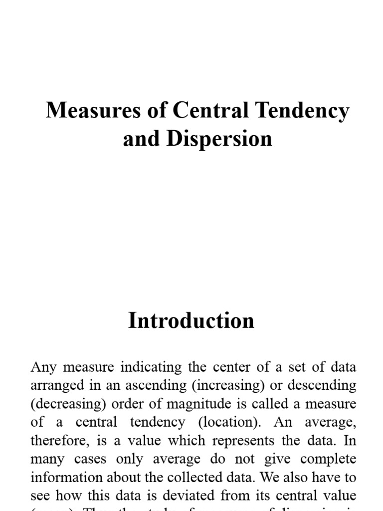 Measures of Central Tendency and Dispersion | PDF