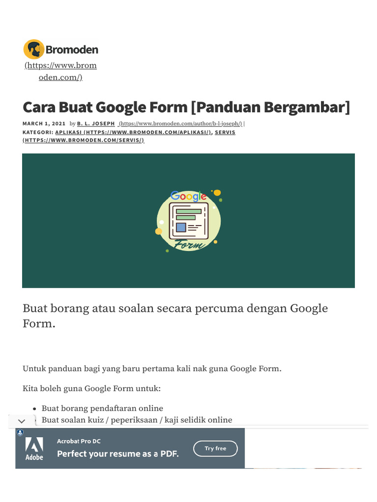 Cara Buat Google Form (Panduan Bergambar) | PDF