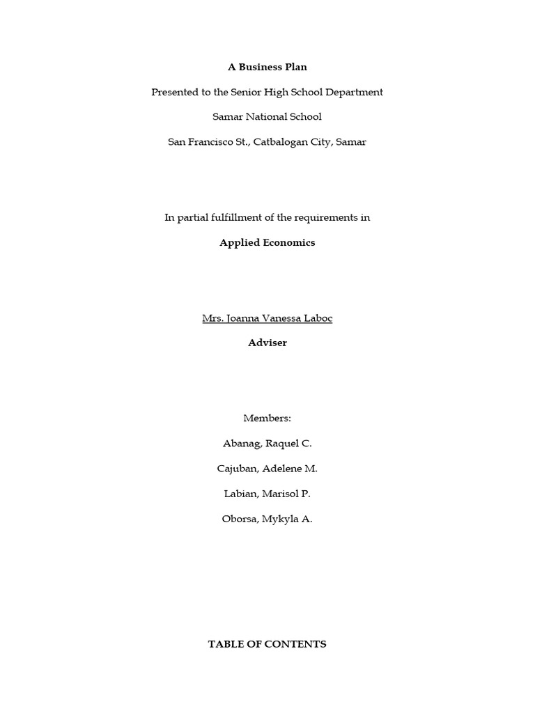 High School Business Plan | PDF