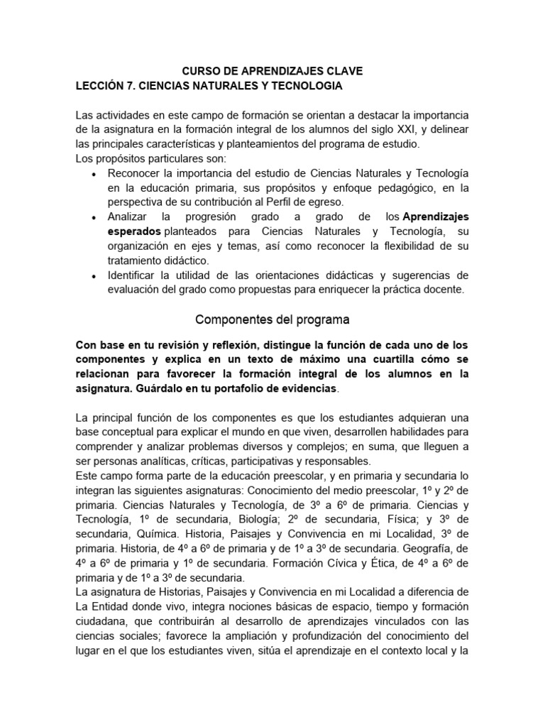Leccion 7 Ciencias Naturales y Tecnologia | PDF | Aprendizaje | Evaluación