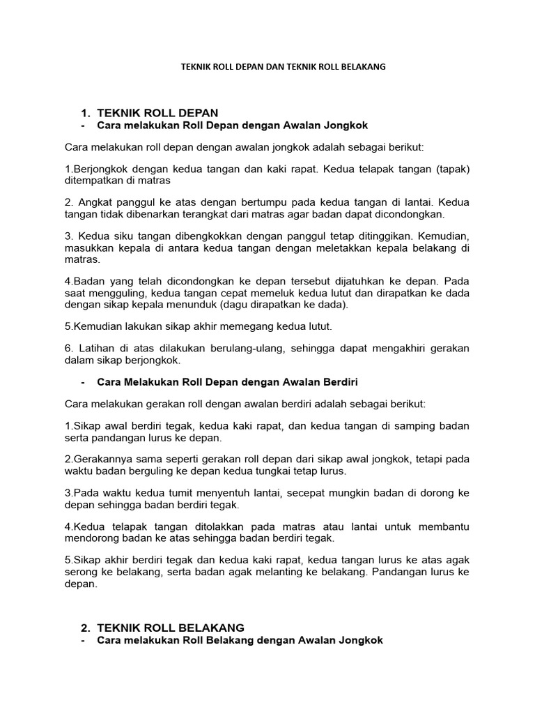 TEKNIK ROLL DEPAN DAN TEKNIK ROLL BELAKANG | PDF