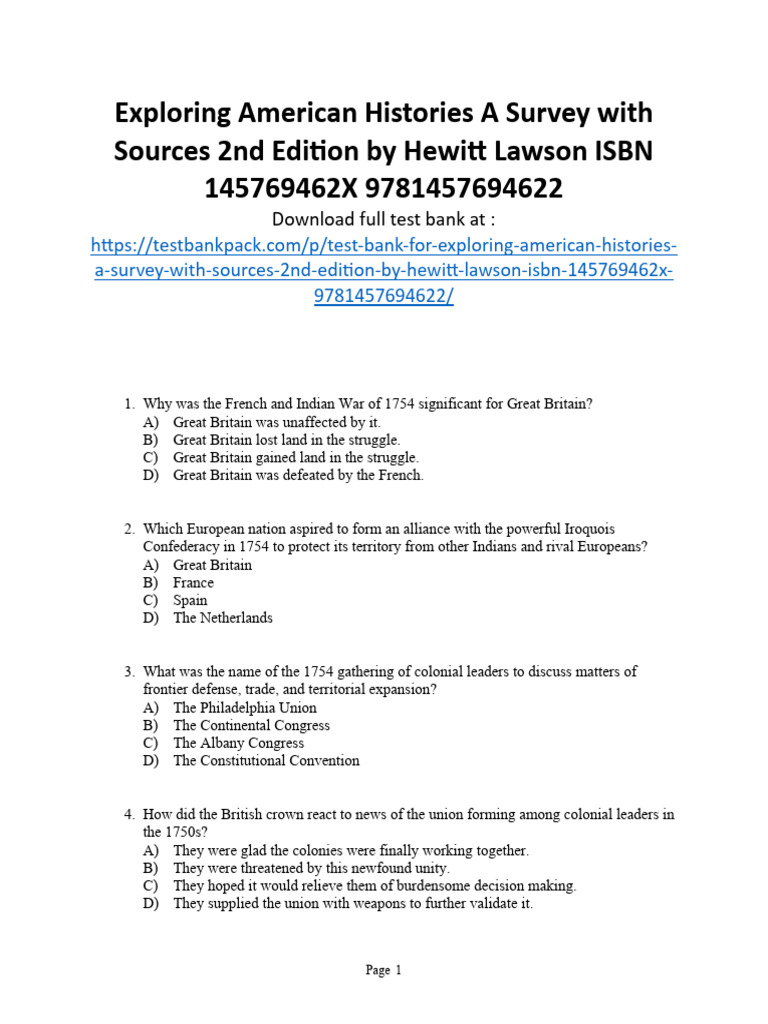 Exploring American Histories A Survey With Sources 2nd Edition Hewitt ...