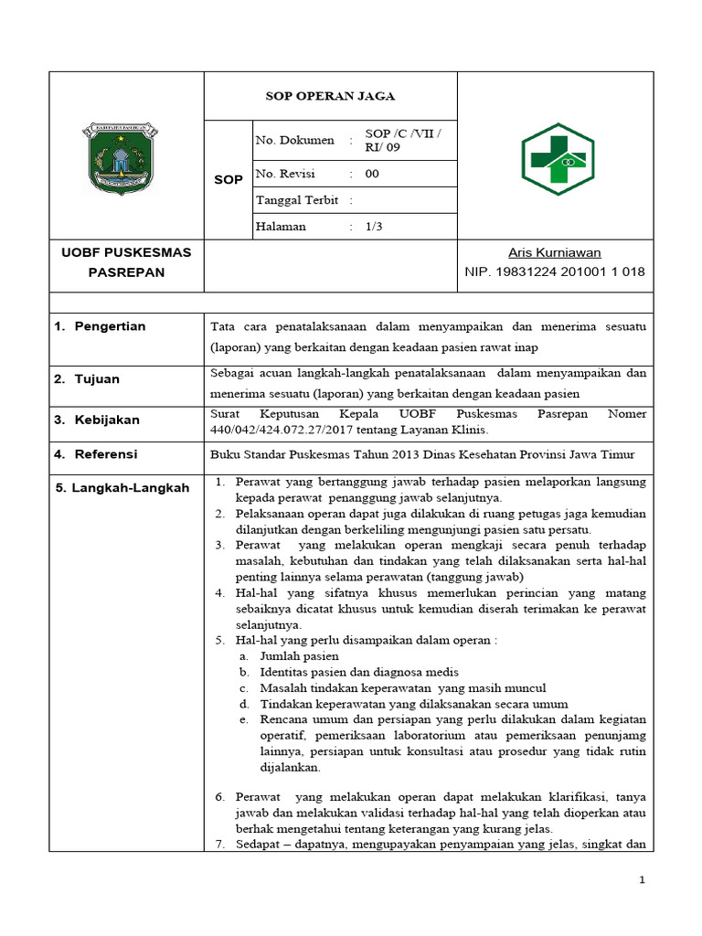 19.sop Operan Jaga | PDF