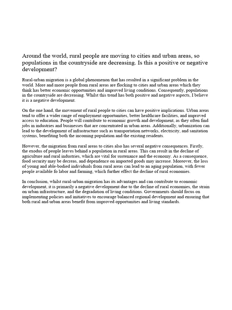Around The World, Rural People Are Moving To Cities and Urban Areas | PDF