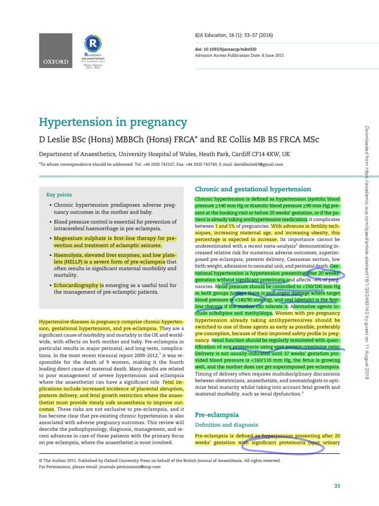Hypertension in Pregnancy Pih Bja | PDF | Hypertension | Health Sciences