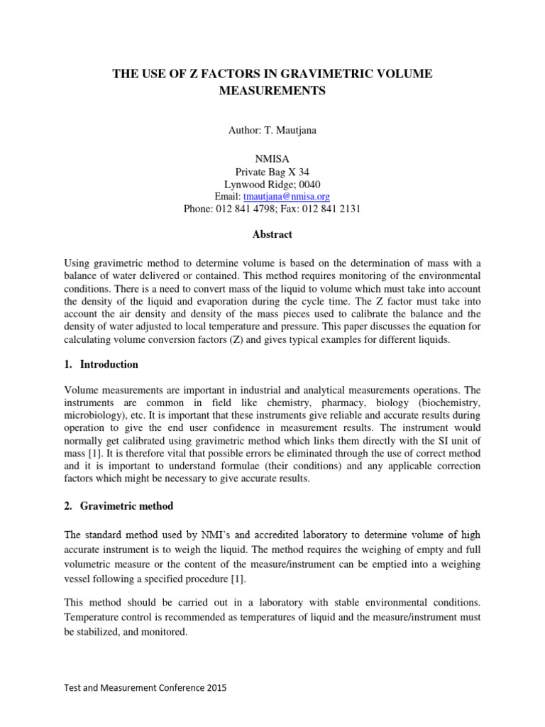 M306 The Use of Z Factors in Gravimetric Volume Measurements | PDF