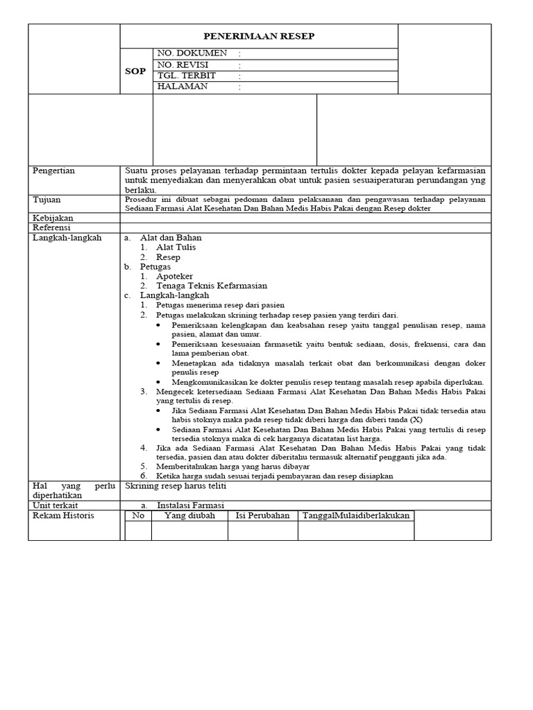 1.sop Penerimaan Resep | PDF | Pengembangan Diri