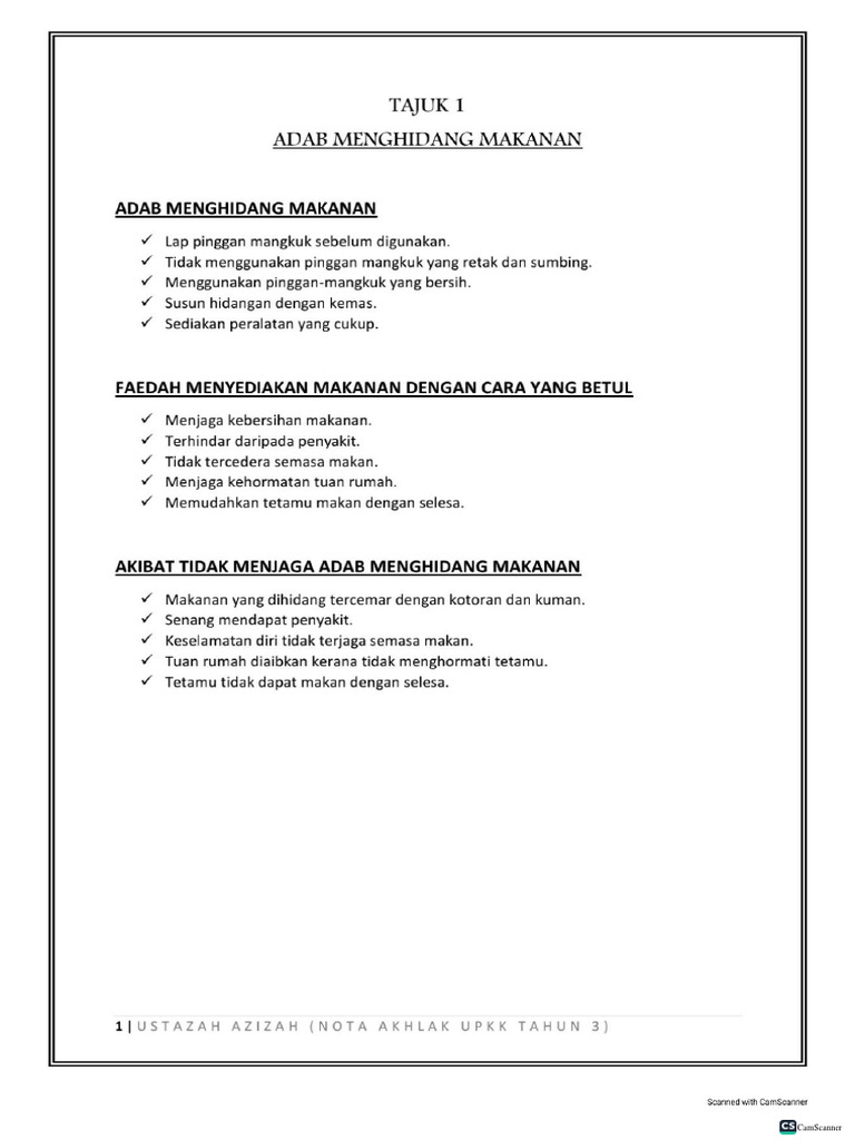 Nota Akhlak Tahun 3 | PDF