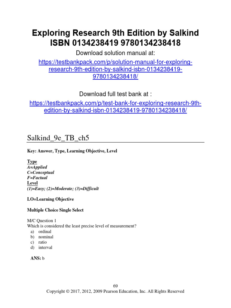 Exploring Research 9th Edition Salkind Test Bank 1 | PDF