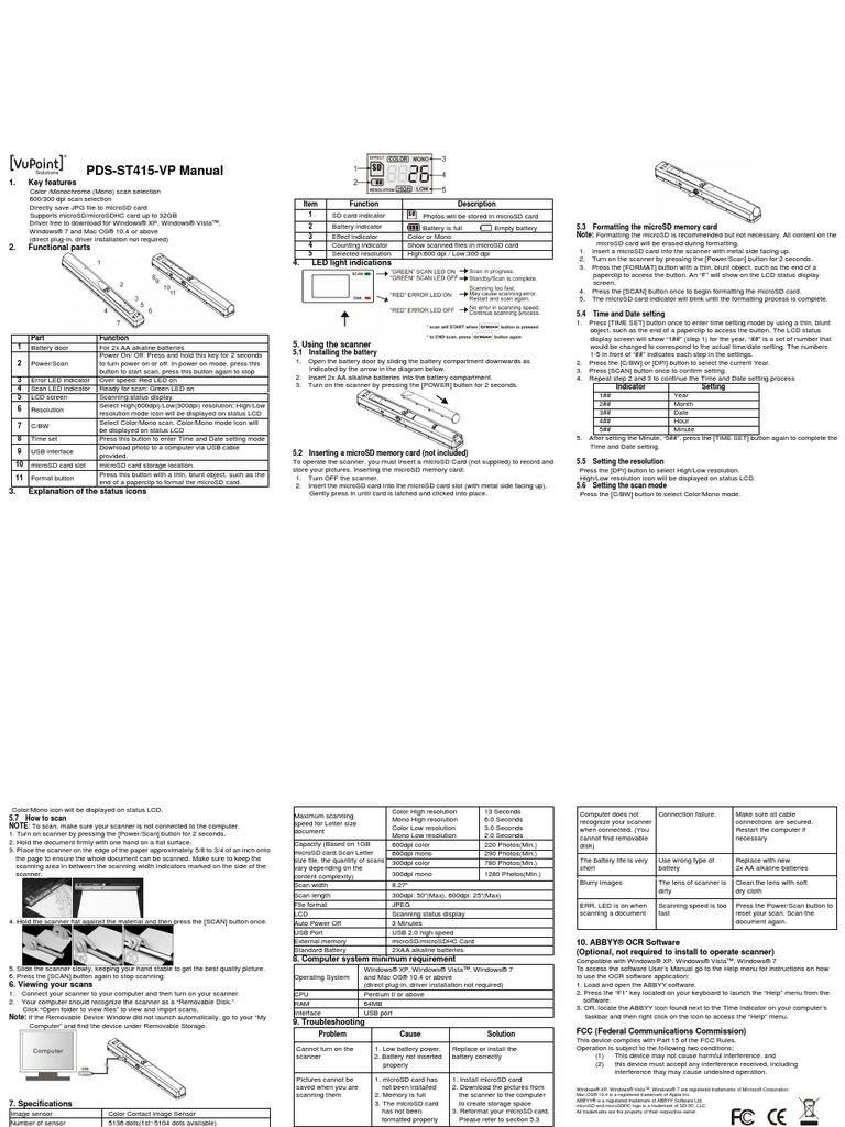 PDS ST415 VP - Manual | PDF | Image Scanner | Secure Digital