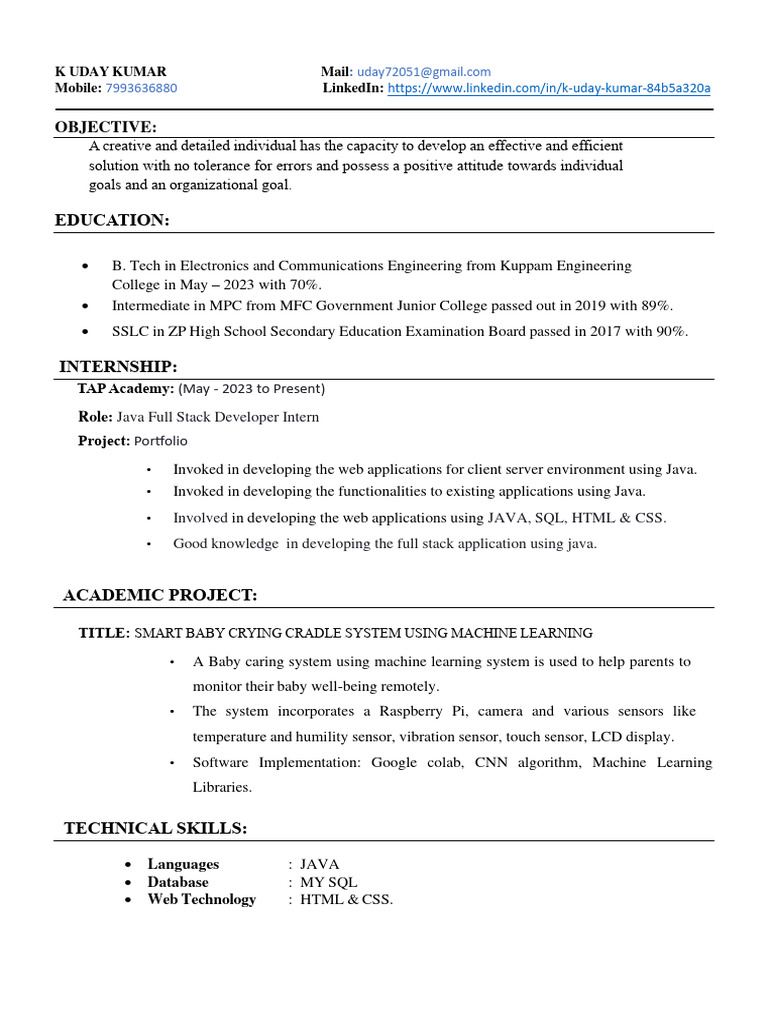 K Uday Kumar - Resume | PDF