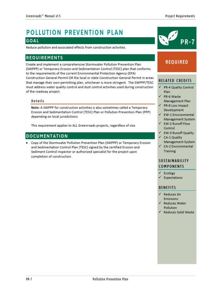 Greenroads™ Manual V1 5 Project Requirements Pr 7 Pollution