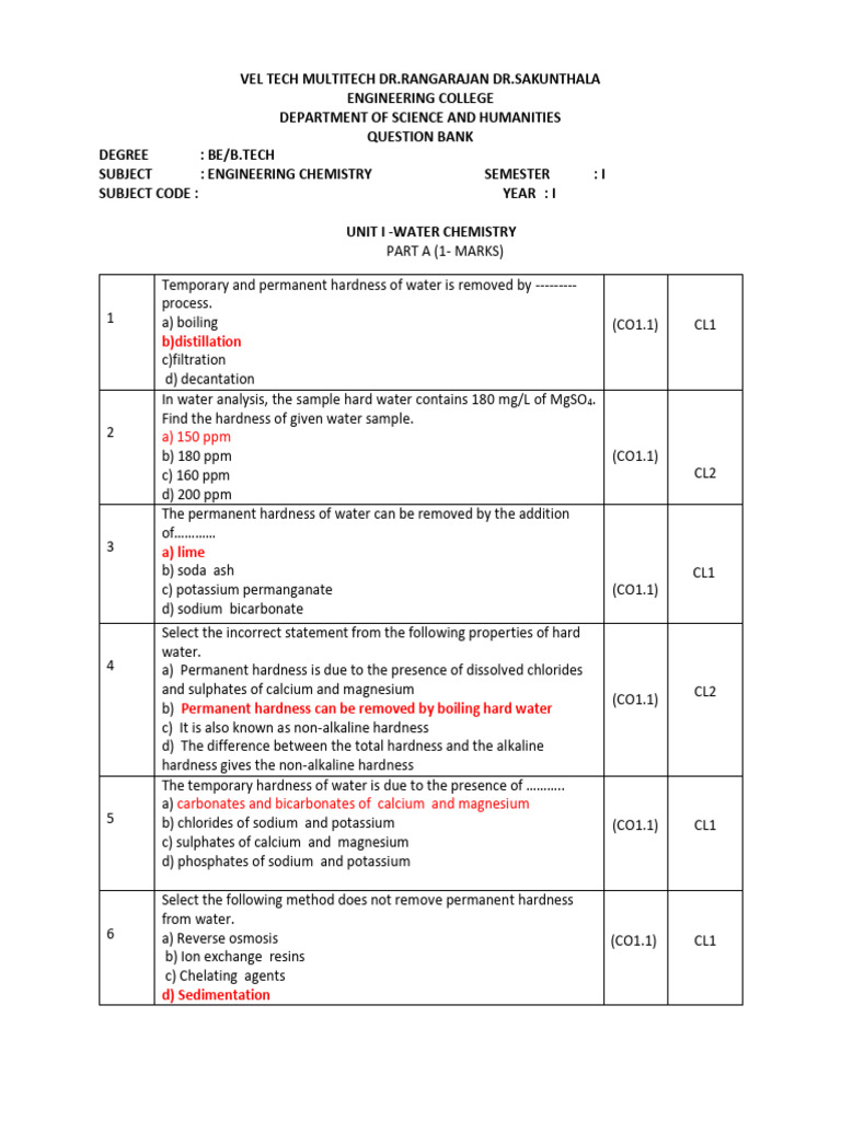 Unit 1-2 Chemistry QB 2023-2024 | PDF