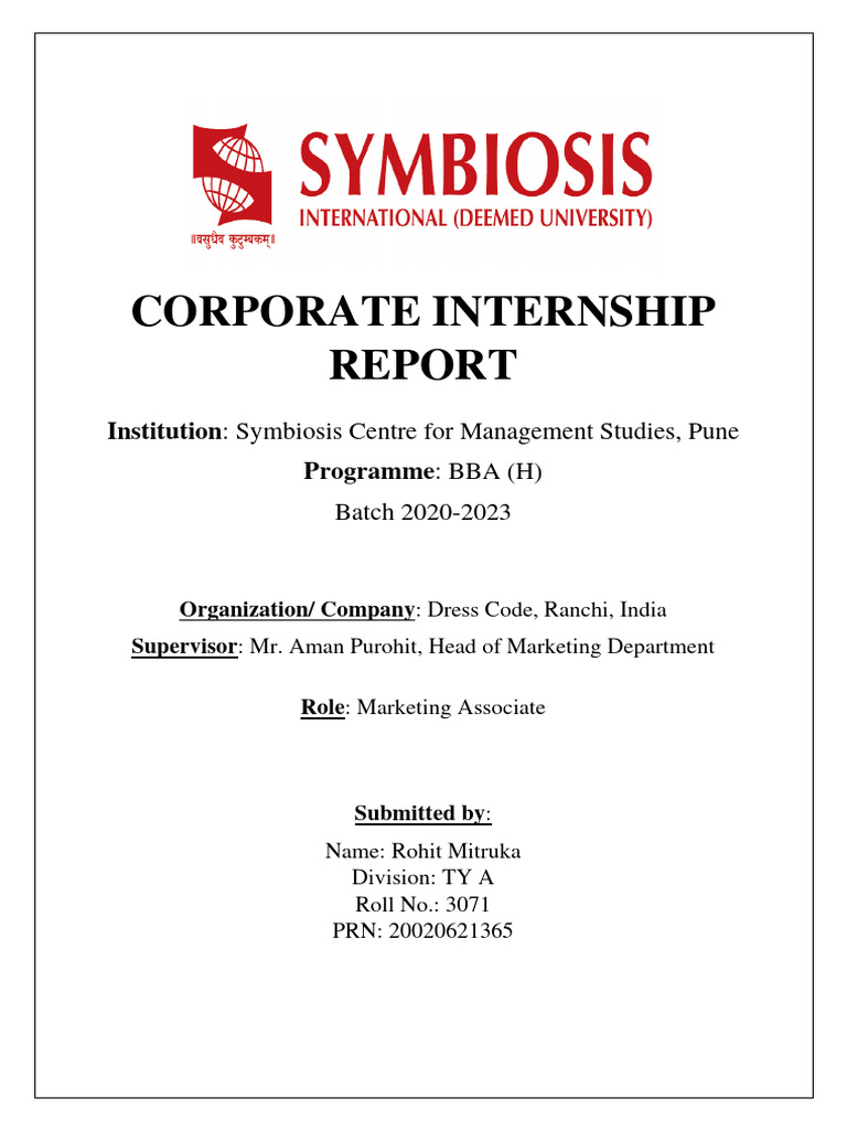 Sample Report of Corporate Internship - Symbiosis | PDF