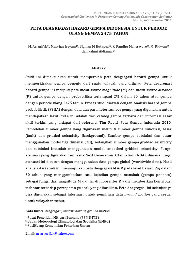 Peta Deagregasi Hazard Gempa Indonesia U | PDF