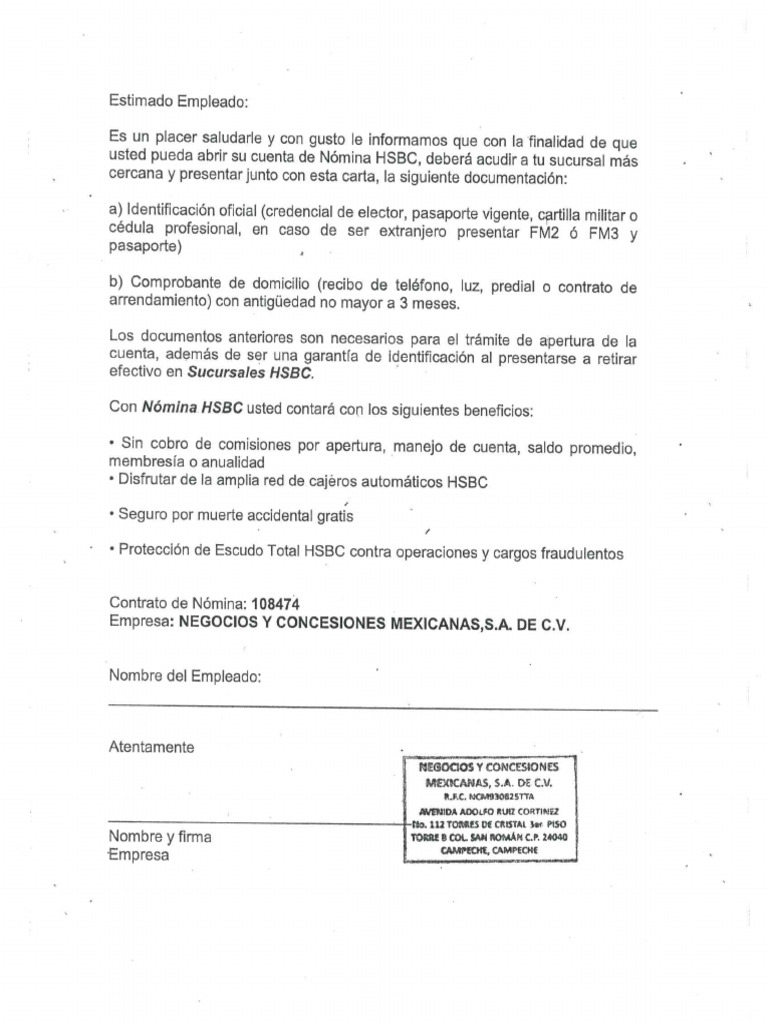 Carta Tarjeta HSBC | PDF