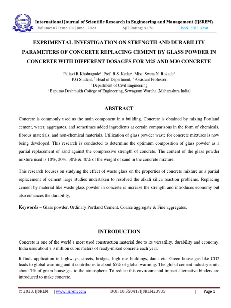 Exprimental Investigation On Strength and Durability Parameters of ...