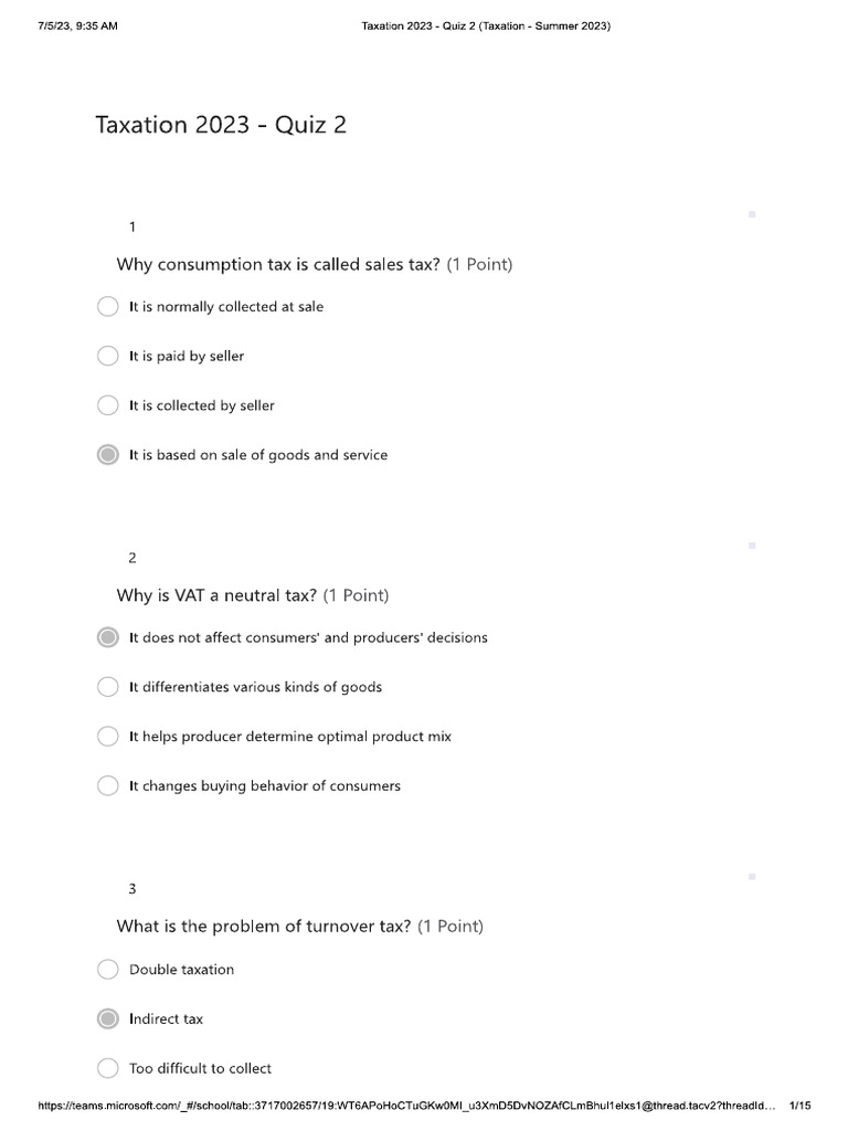Quiz 2 Tax | PDF